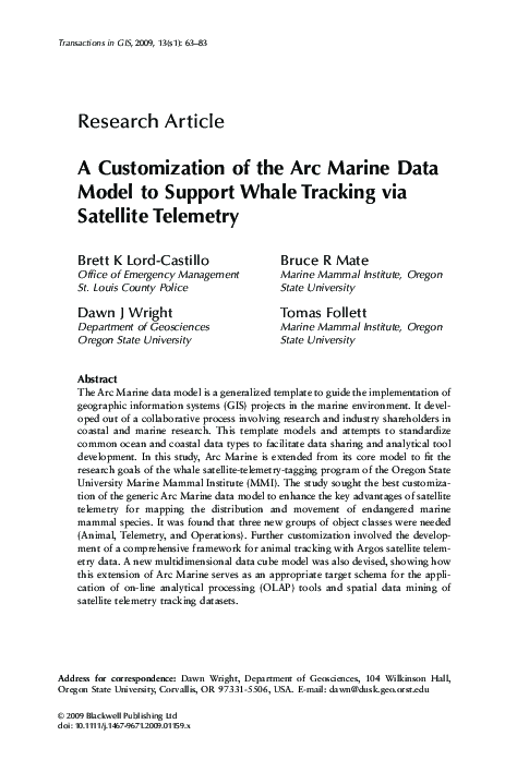 (PDF) A Customization of the Arc Marine Data Model to Support Whale ...