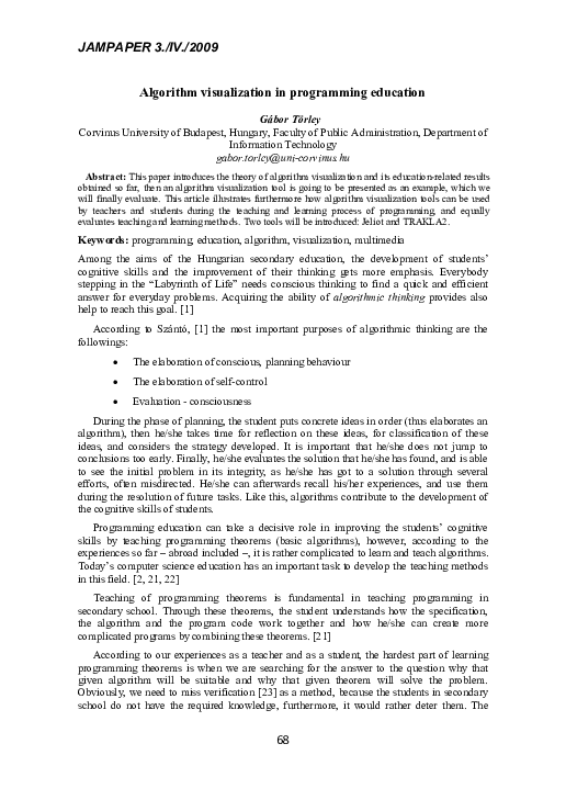 Pdf Algorithm Visualization In Programming Education