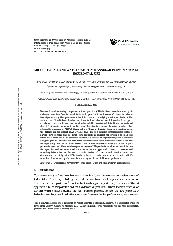 (PDF) Modelling Air and Water Two-Phase Annular Flow in a Small ...