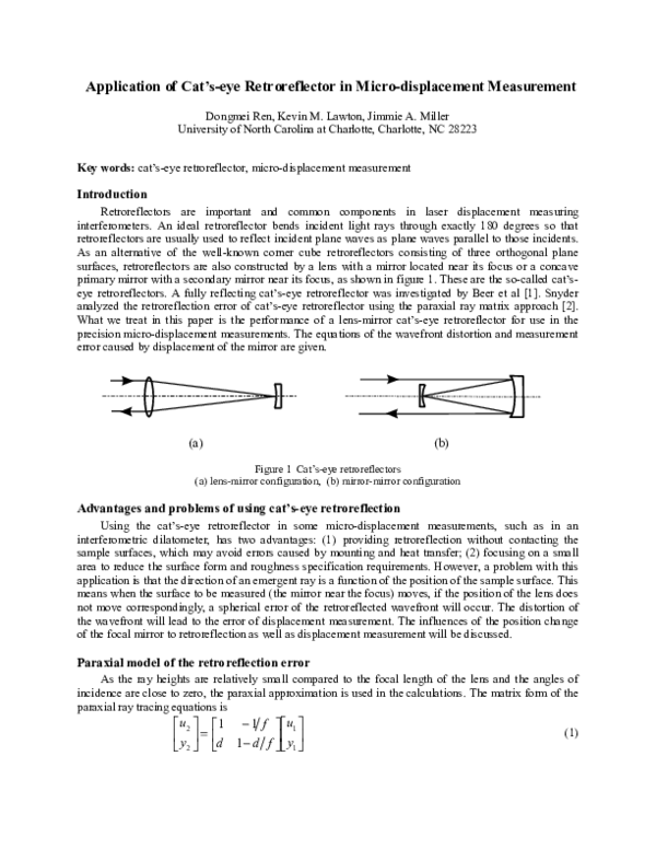 (PDF) Application of cat's-eye retroreflector in micro-displacement ...