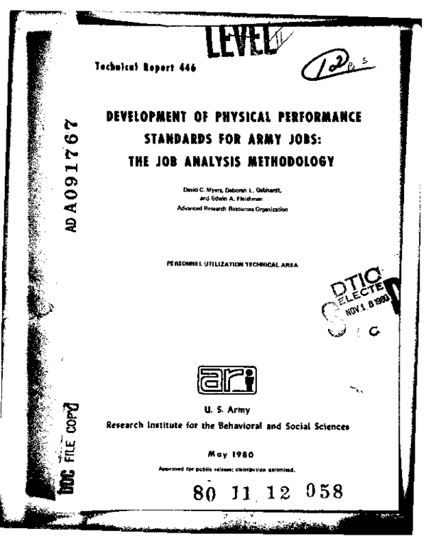 (PDF) Development of Physical Performance Standards for Army Jobs: The ...