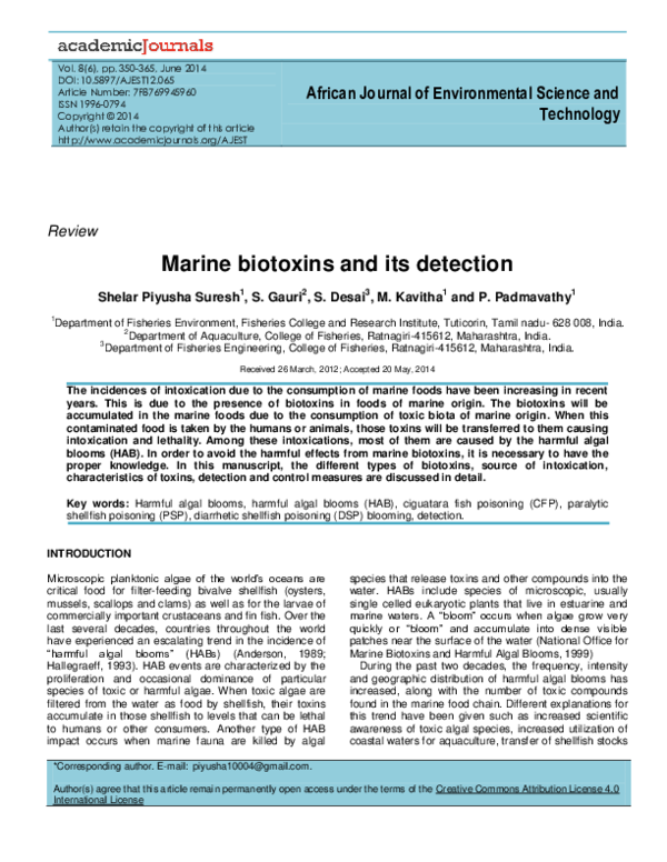 (PDF) Marine biotoxins and its detection