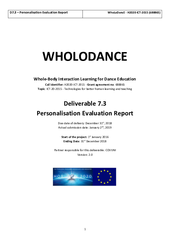 (PDF) WhoLoDancE: Deliverable 7.3 - Personalisation evaluation report