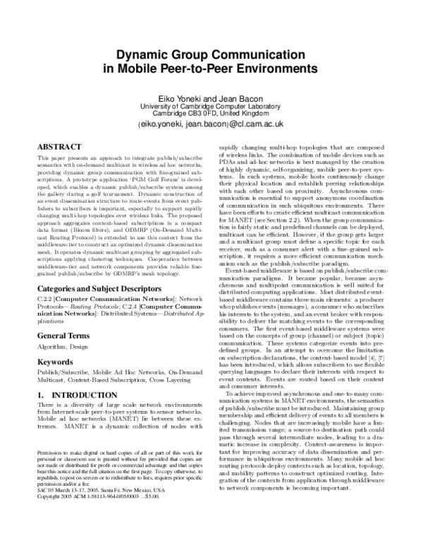 (PDF) Dynamic group communication in mobile peer-to-peer environments