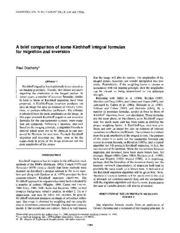 (PDF) A brief comparison of some Kirchhoff integral formulas for ...