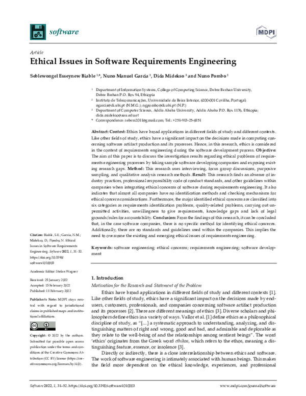 (PDF) Ethical Issues in Software Requirements Engineering