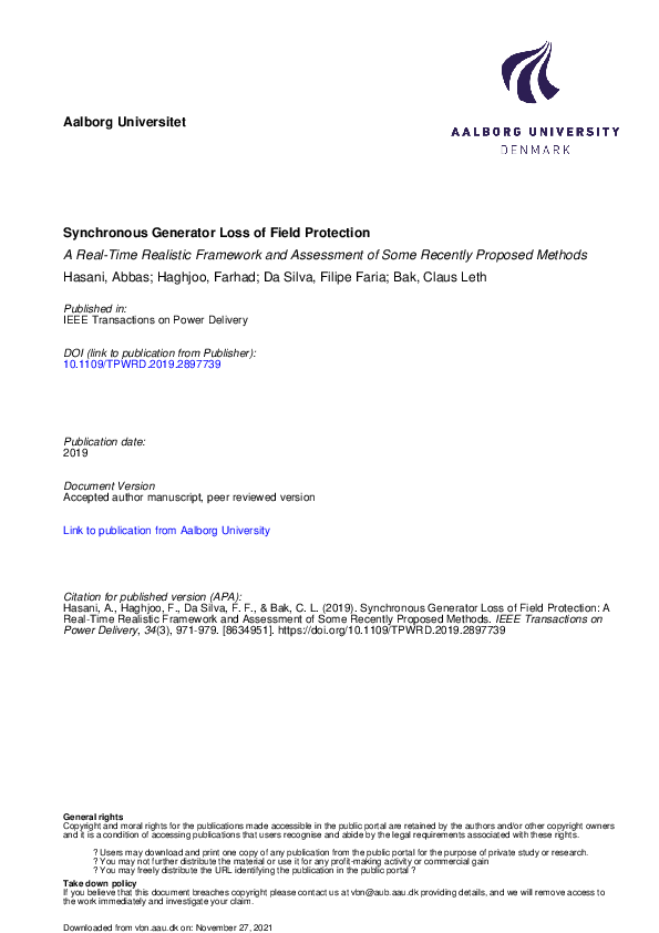 (PDF) Synchronous Generator Loss of Field Protection: A Real-Time ...