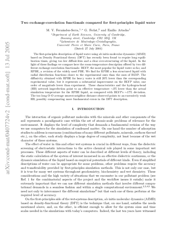 (PDF) Two exchange-correlation functionals compared for first ...