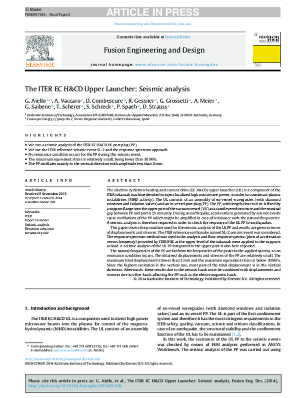 (PDF) The ITER EC H&CD Upper Launcher: Seismic analysis