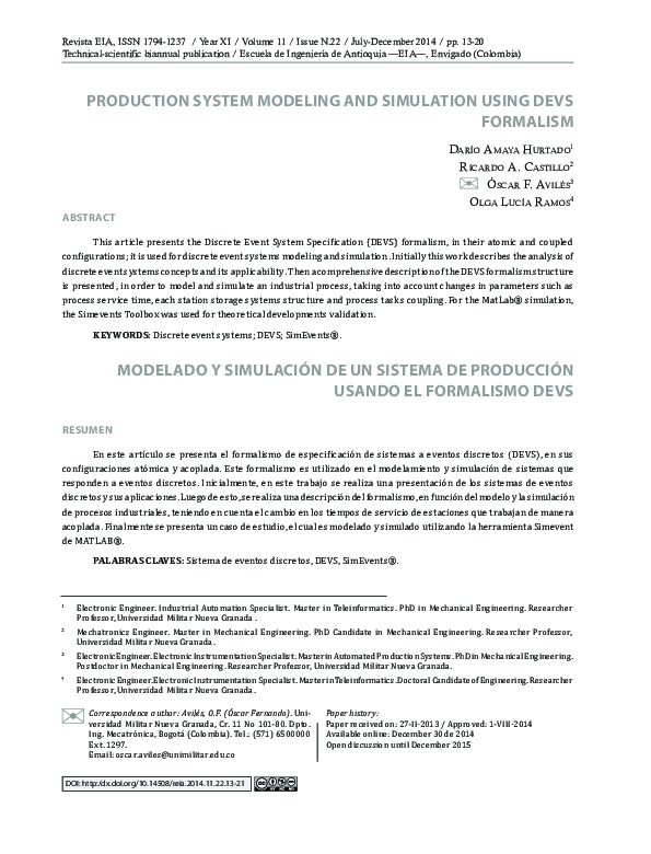 Pdf Production System Modeling And Simulation Using Devs Formalism