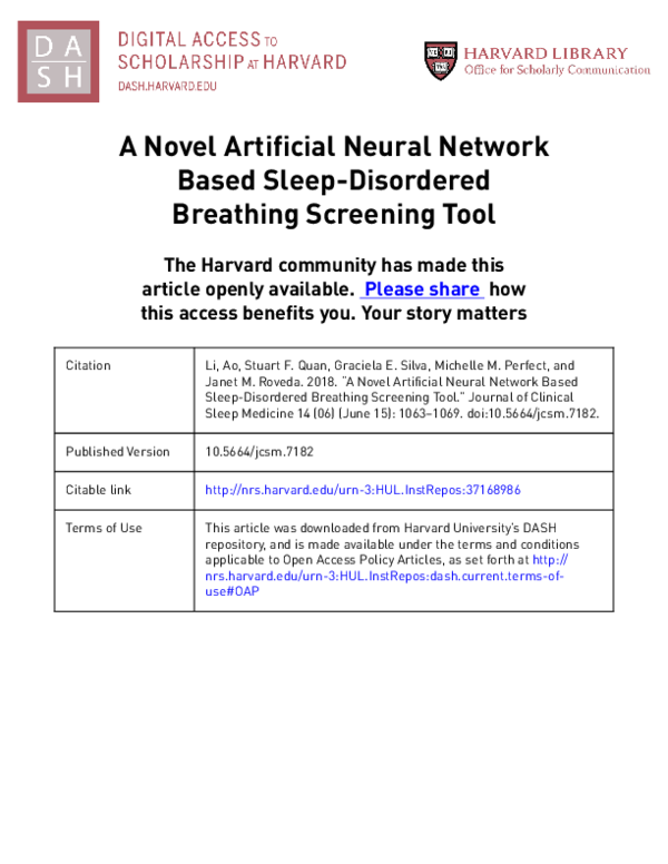(PDF) A Novel Artificial Neural Network Based Sleep-Disordered ...
