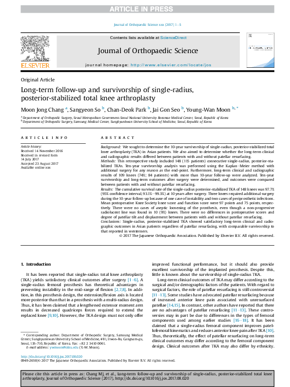 (PDF) Long-term follow-up and survivorship of single-radius, posterior ...