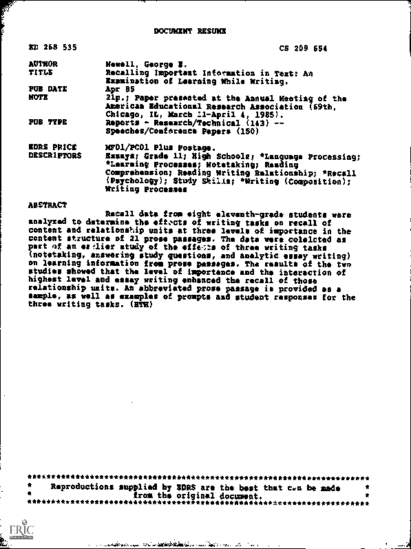 (PDF) Recalling Important Information in Text: An Examination of ...