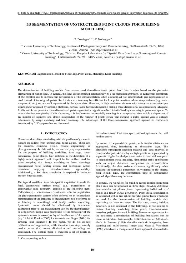 (PDF) 3D segmentation of unstructured point clouds for building modelling