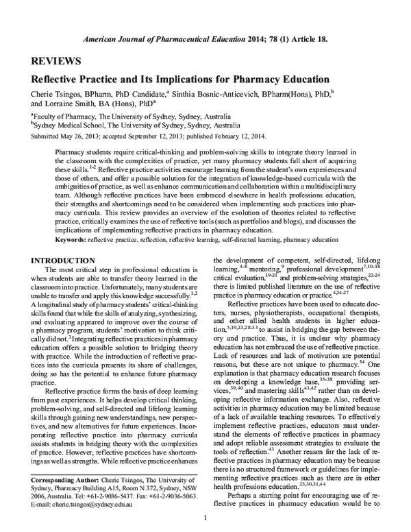 (PDF) Reflective Practice and Its Implications for Pharmacy Education