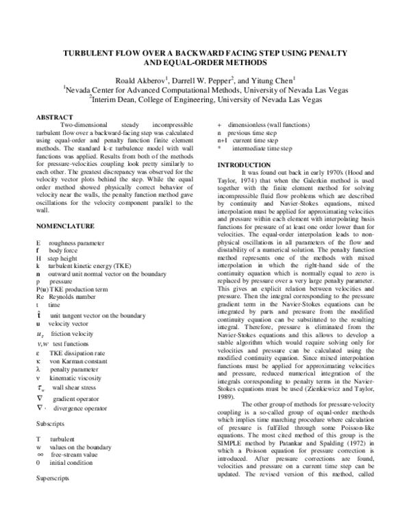 (PDF) Turbulent flow over a backward-facing step using penalty and equal-order finite element ...