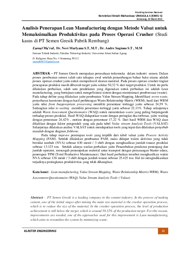 (PDF) Analisis Penerapan Lean Manufacturing dengan Metode Valsat untuk Memaksimalkan ...