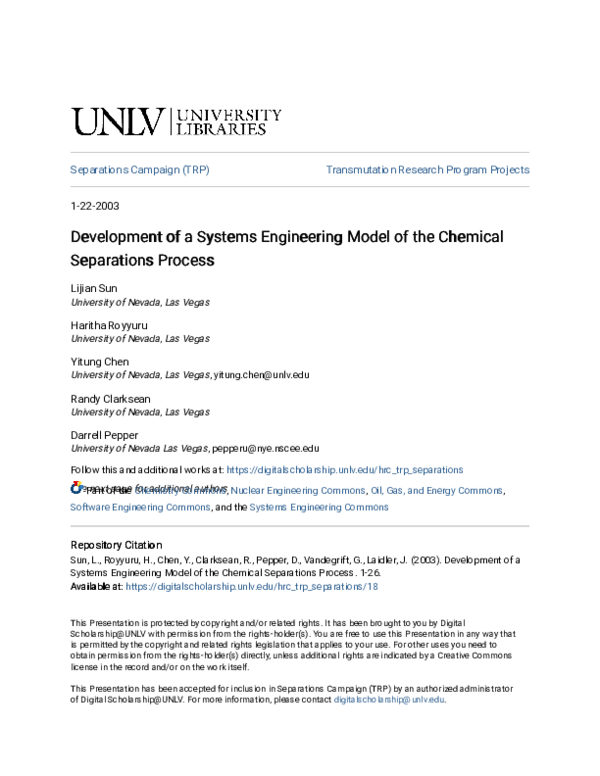 (PDF) Development of a Systems Engineering Model of the Chemical ...