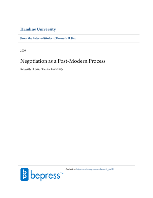 (PDF) 2 Negotiation as a Post-Modern Process