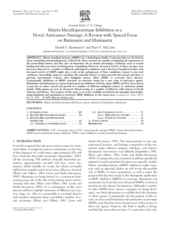 (PDF) Matrix Metalloproteinase Inhibition as a Novel Anticancer ...