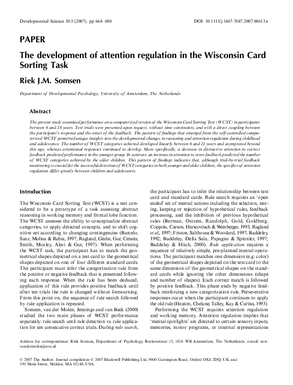 (PDF) The development of attention regulation in the Wisconsin Card ...
