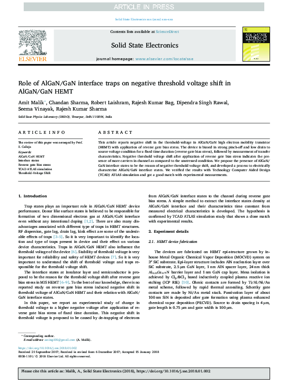 (PDF) Role of AlGaN/GaN interface traps on negative threshold voltage ...