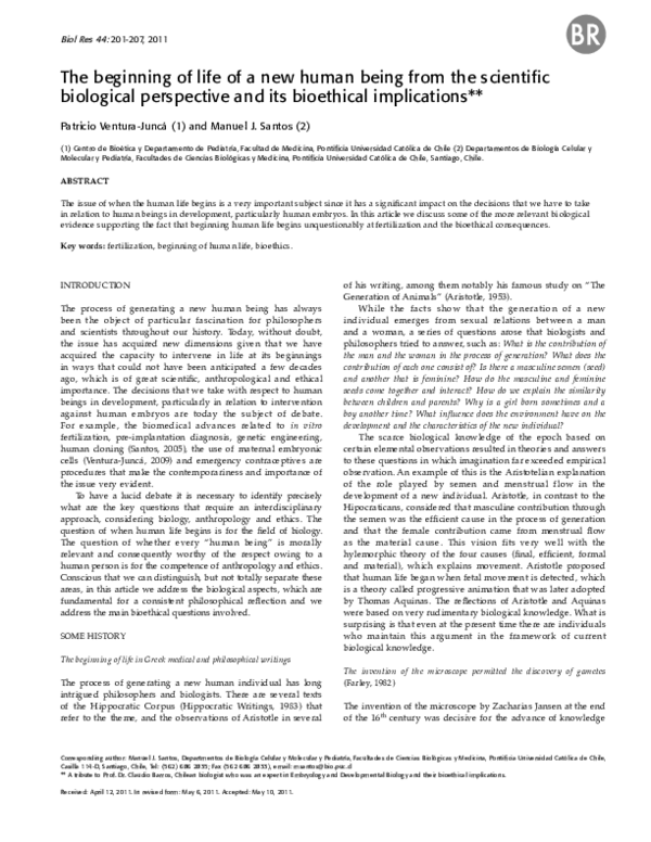(PDF) The beginning of life of a new human being from the scientific ...