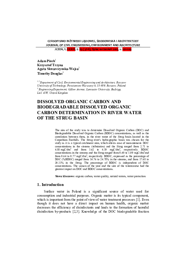 (PDF) Dissolved organic carbon and biodegradable dissolved organic carbon determination in river ...