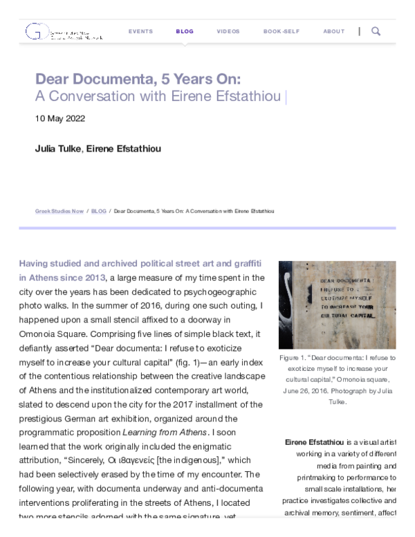(PDF) Dear Documenta, 5 Years On: A Conversation with Eirene Efstathiou ...