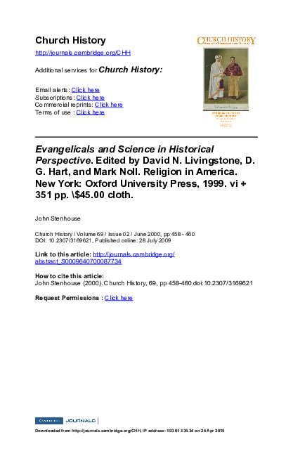 (PDF) Evangelicals and Science in Historical Perspective