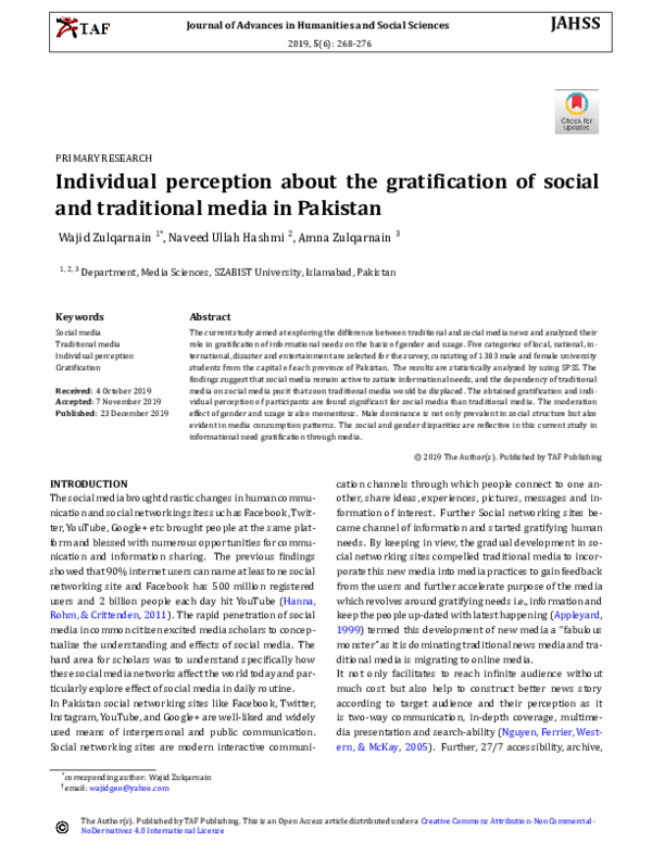 (PDF) Individual perception about the gratification of social and ...
