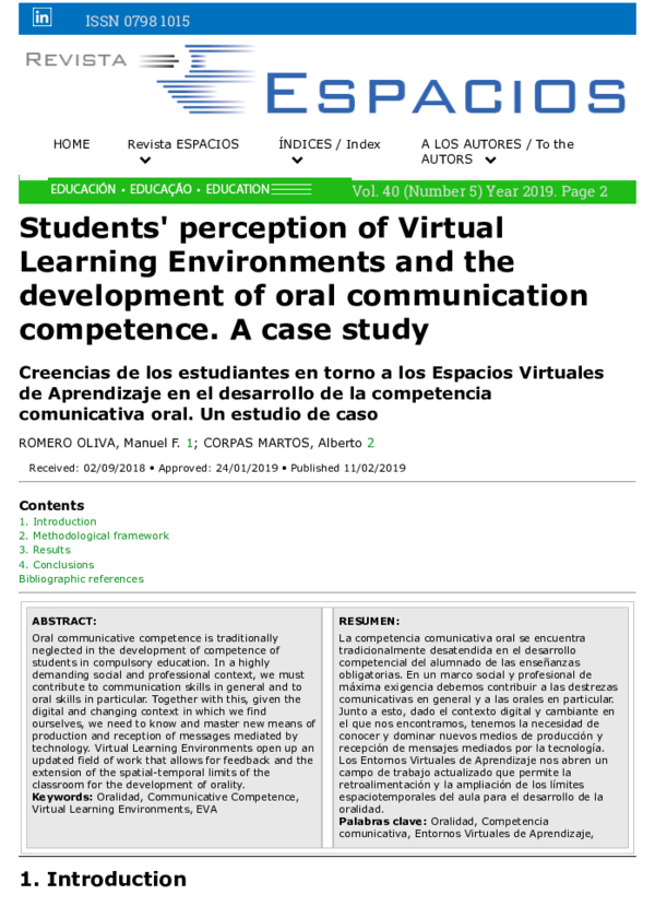 (PDF) Students ' perception of Virtual Learning Environments and the development of oral ...