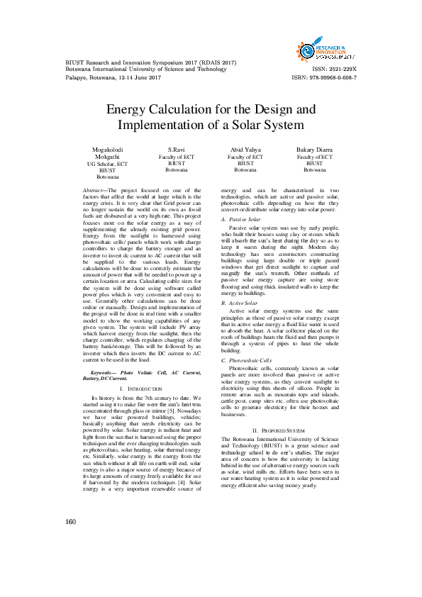 (PDF) Energy Calculation for the Design and Implementation of a Solar ...