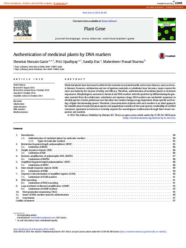 (PDF) Authentication of medicinal plants by DNA markers