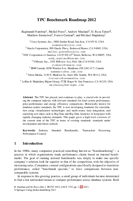 (PDF) TPC Benchmark Roadmap 2012