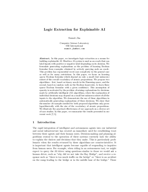 (PDF) Logic Extraction for Explainable AI
