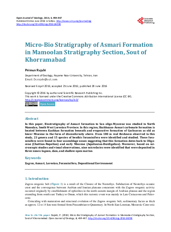 (PDF) Micro-Bio Stratigraphy of Asmari Formation in Mamoolan ...