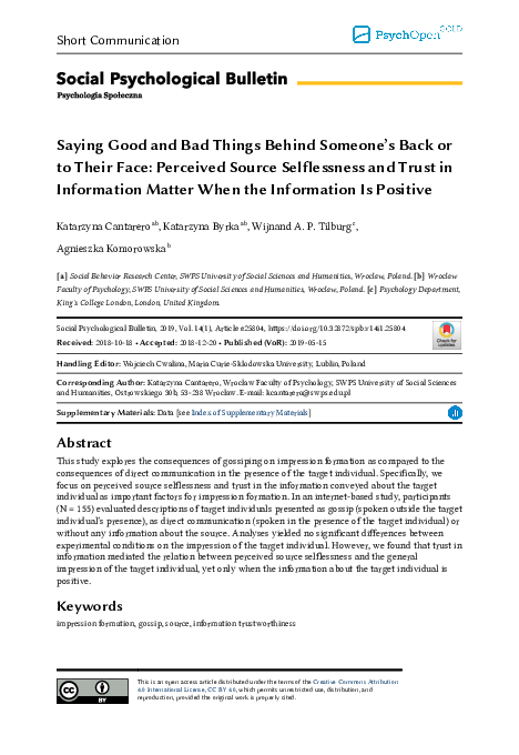 (PDF) Saying Good and Bad Things Behind Someone’s Back or to Their Face ...