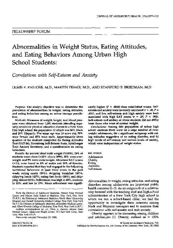 (PDF) Abnormalities in weight status, eating attitudes, and eating ...