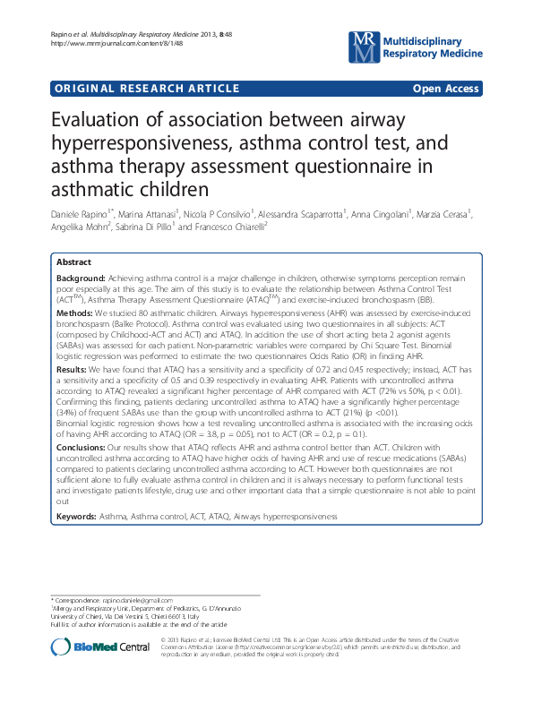 (PDF) Evaluation of association between airway hyperresponsiveness ...