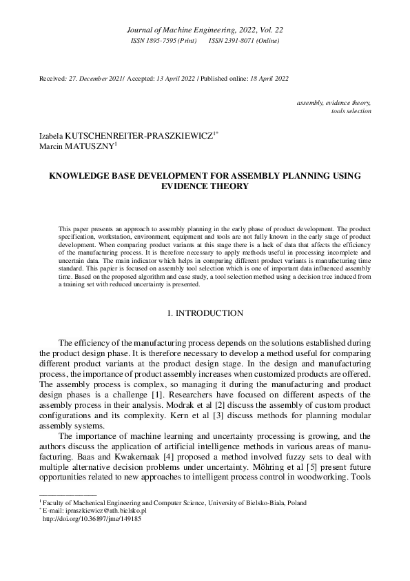 (PDF) Knowledge base development for assembly planning using evidence ...