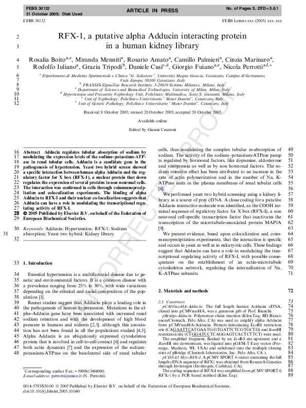 (PDF) RFX-1, a putative alpha Adducin interacting protein in a human ...