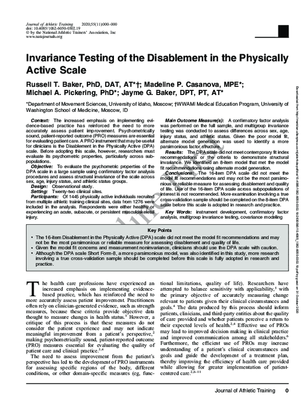 (PDF) Invariance Testing of the Disablement in the Physically Active Scale