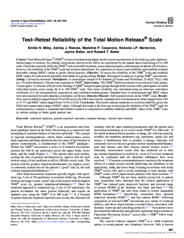 (PDF) Test-Retest Reliability of the Total Motion Release® Scale
