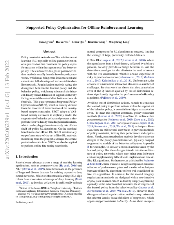 (PDF) Supported Policy Optimization for Offline Reinforcement Learning