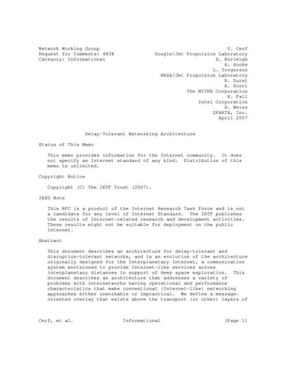 Pdf Delay Tolerant Networking Architecture