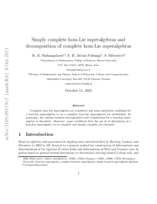 (PDF) Simply complete hom-Lie superalgebras and decomposition of ...