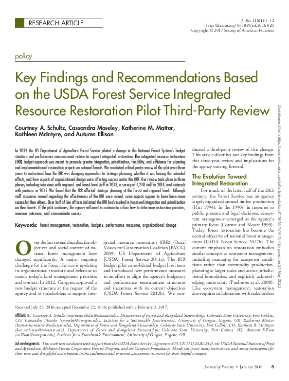 (PDF) Key Findings and Recommendations Based on the USDA Forest Service ...