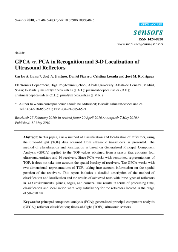 (PDF) GPCA vs. PCA in Recognition and 3-D Localization of Ultrasound Reflectors