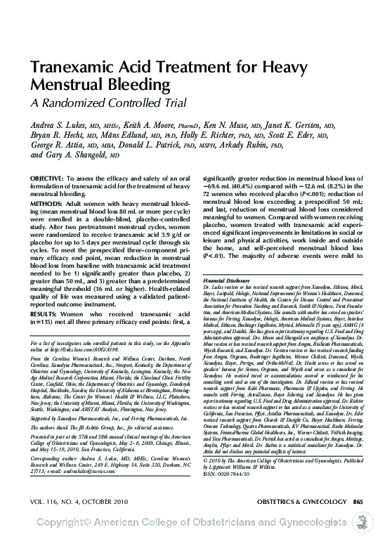 (PDF) Tranexamic Acid Treatment for Heavy Menstrual Bleeding